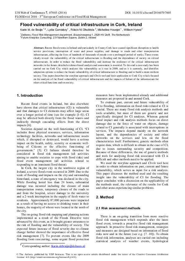 (PDF) Flood vulnerability of critical infrastructure in Cork, Ireland