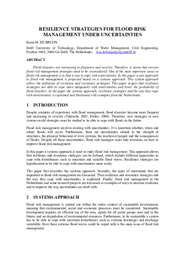 (PDF) Resilience Strategies for Flood Risk Management Under Uncertainties
