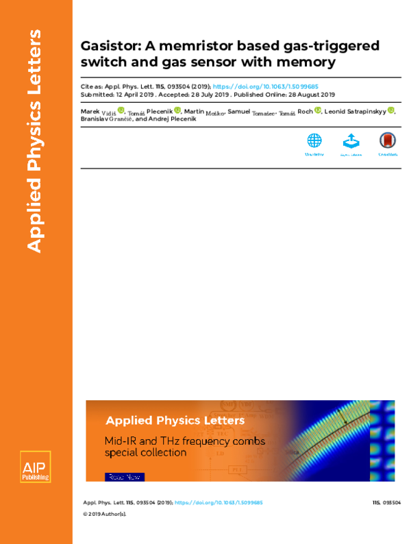 (PDF) Gasistor: A memristor based gas-triggered switch and gas sensor with memory