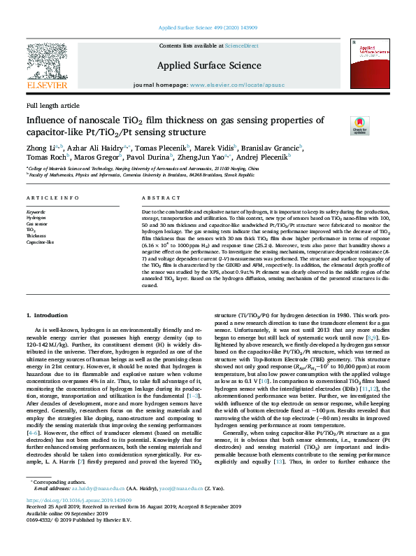 Pdf Influence Of Nanoscale Tio2 Film Thickness On Gas Sensing