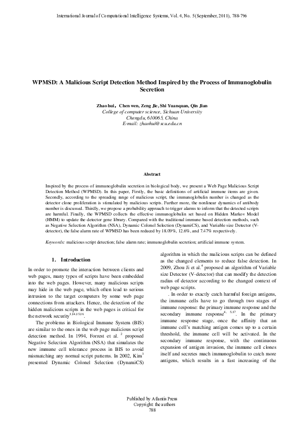 (PDF) WPMSD: A Malicious Script Detection Method Inspired by the Process of Immunoglobulin Secretion