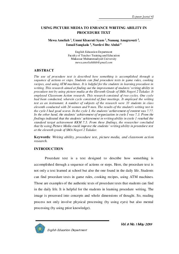 (PDF) Using Picture Media to Enhance Writing Ability in Procedure Text