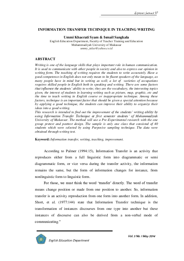 (PDF) Information Transfer Technique in Teaching Writing