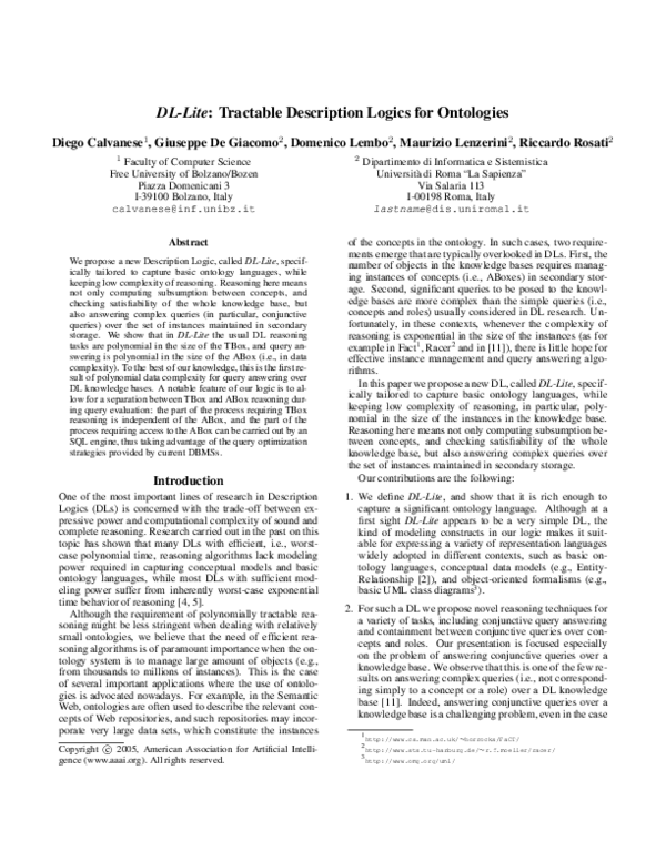 Pdf Dl Lite Tractable Description Logics For Ontologies