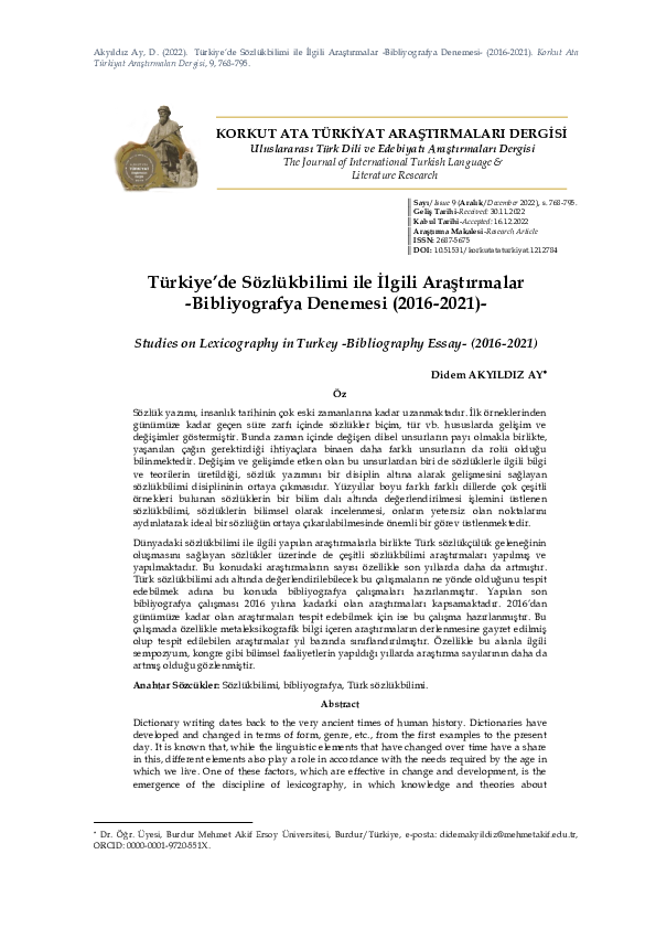(PDF) Türkiye’de Sözlükbilimi ile İlgili Araştırmalar -Bibliyografya ...