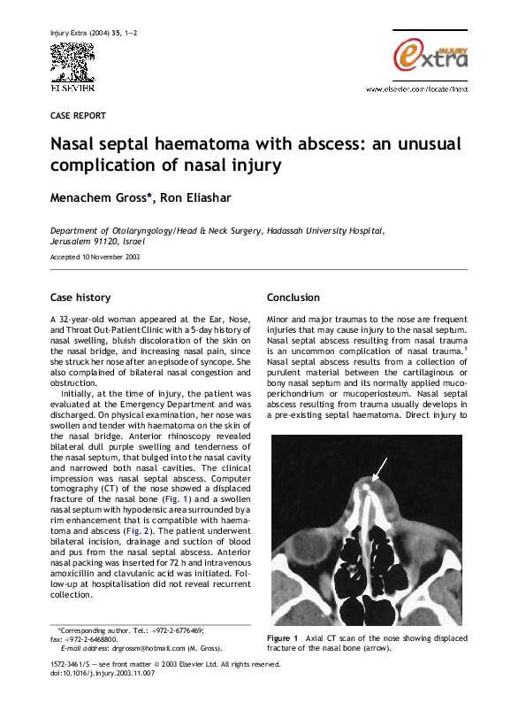 (PDF) Nasal septal haematoma with abscess: an unusual complication of ...