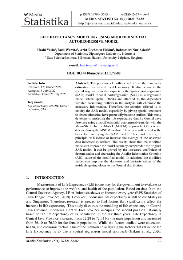 (PDF) Life Expectancy Modeling Using Modified Spatial Autoregressive Model