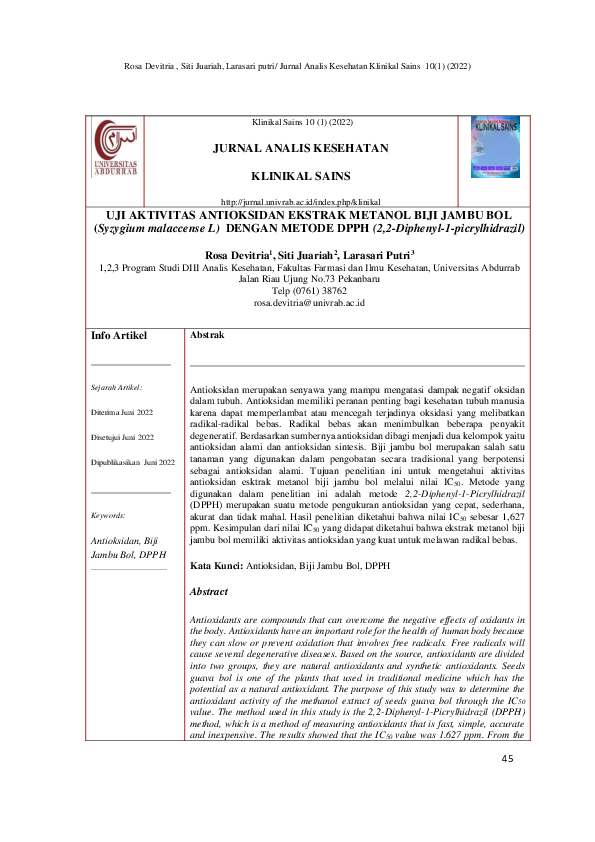 (PDF) UJI AKTIVITAS ANTIOKSIDAN EKSTRAK METANOL BIJI JAMBU BOL ...