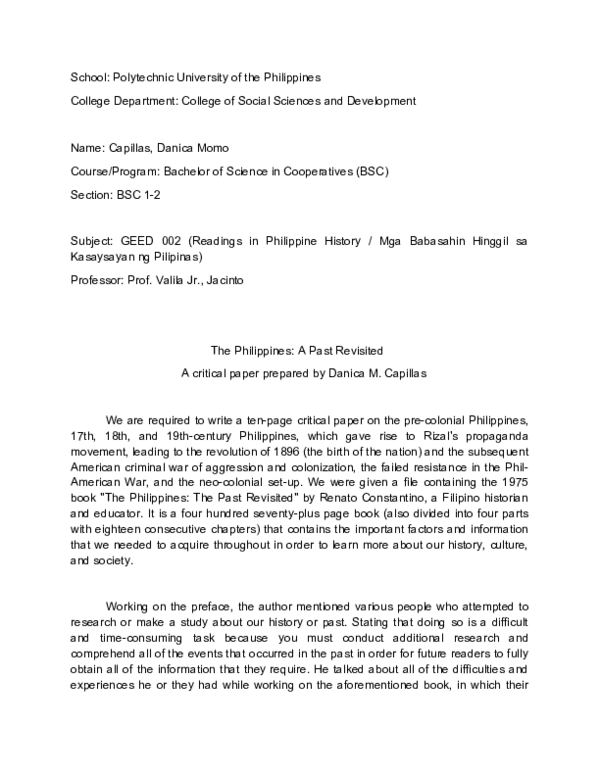 (DOC) The Past Revisited. A Critical Paper.