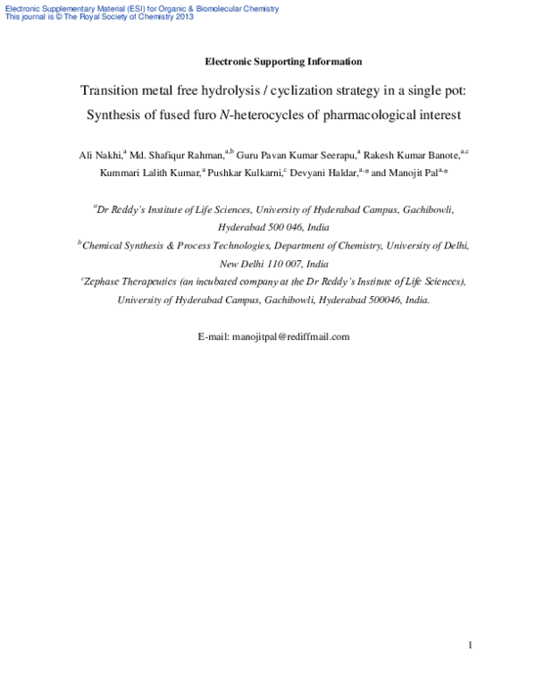 (PDF) Transition metal free hydrolysis/cyclization strategy in a single ...