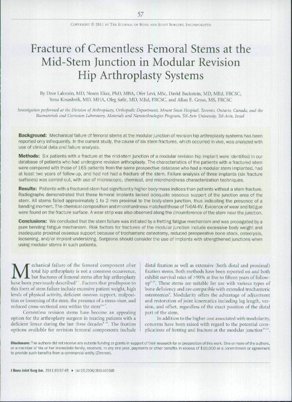(PDF) Fracture of Cementless Femoral Stems at the Mid-Stem Junction in ...