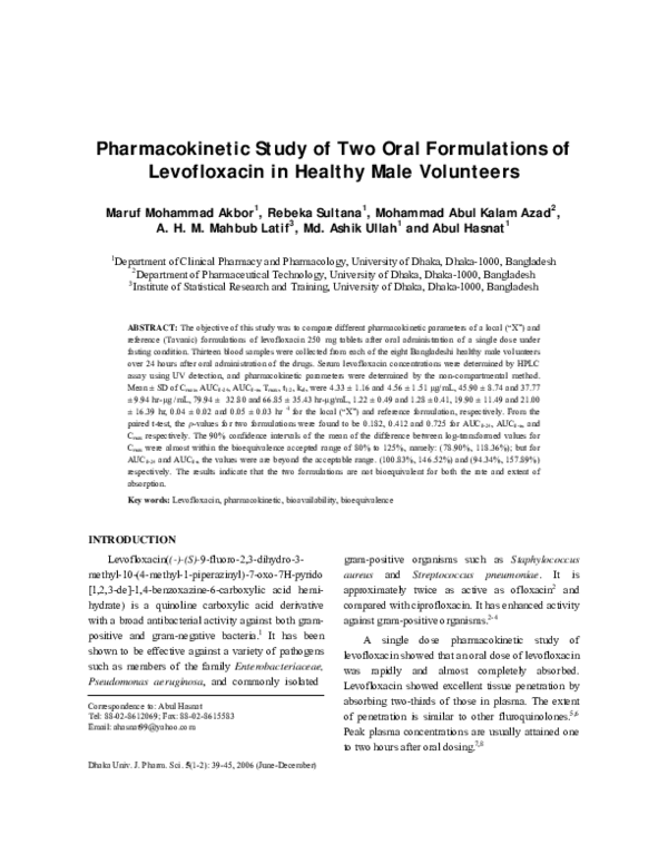 (PDF) Pharmacokinetic Study of Two Oral Formulations of Levofloxacin in ...