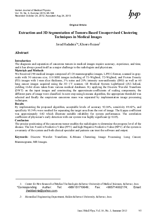 (PDF) Extraction and 3D Segmentation of Tumors-Based Unsupervised Clustering Techniques in ...