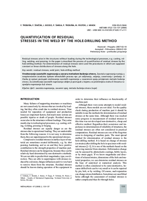(PDF) Quantification of Residual Stresses in the Weld by the Hole-Drilling Method | Jozef Bocko ...