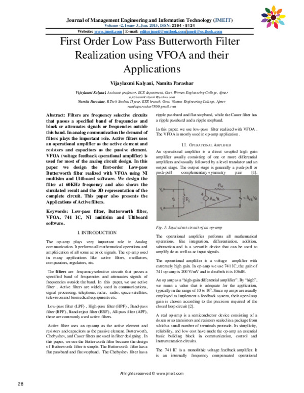 (PDF) First Order Low Pass Butterworth Filter Realization using VFOA ...