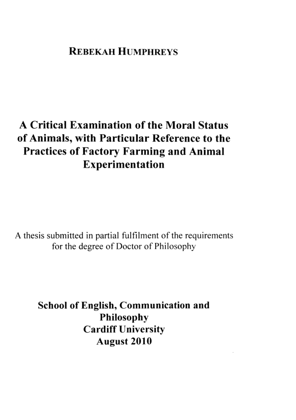 (PDF) Critical examination of the moral status of animals, with ...