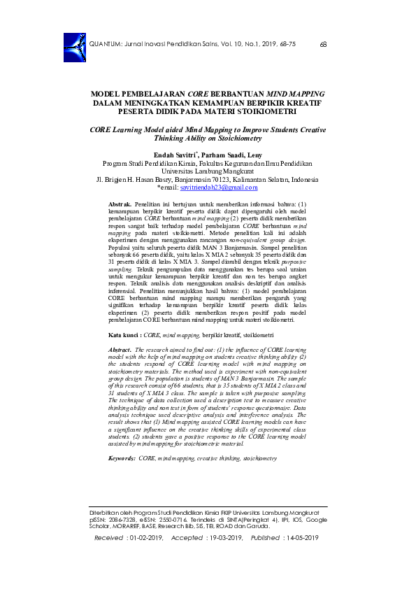(PDF) Model Pembelajaran Core Berbantuan Mind Mapping Dalam Meningkatkan Kemampuan Berpikir ...