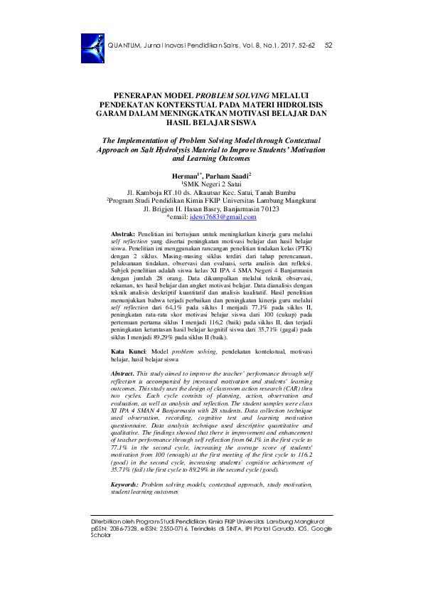 (PDF) Penerapan Model Problem Solving Melalui Pendekatan Kontekstual Pada Materi Hidrolisis ...