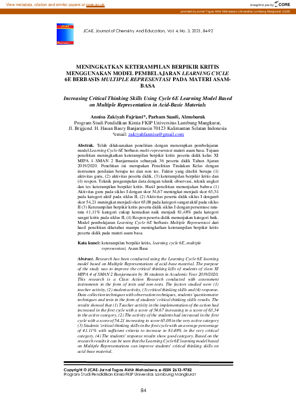 (PDF) Meningkatkan Keterampilan Berpikir Kritis Menggunakan Model Pembelajaran Learning Cycle 6E ...