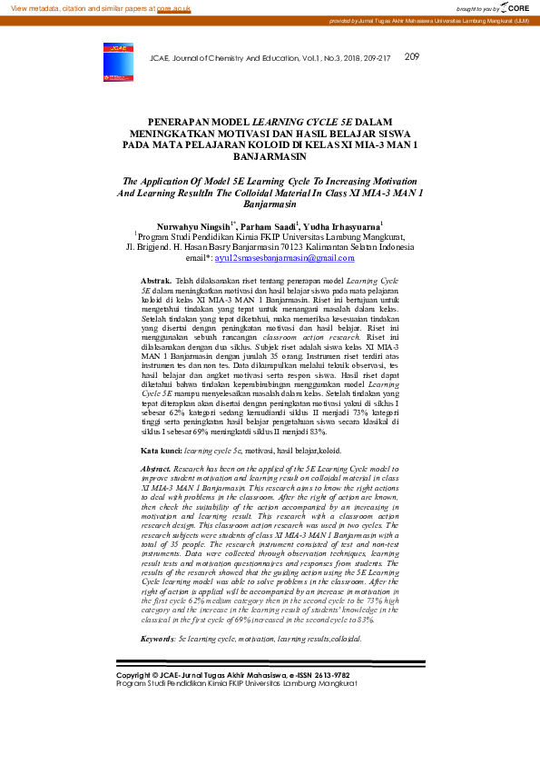 (PDF) Penerapan Model Learning Cycle 5E Dalam Meningkatkan Motivasi Dan Hasil Belajar Siswa Pada ...