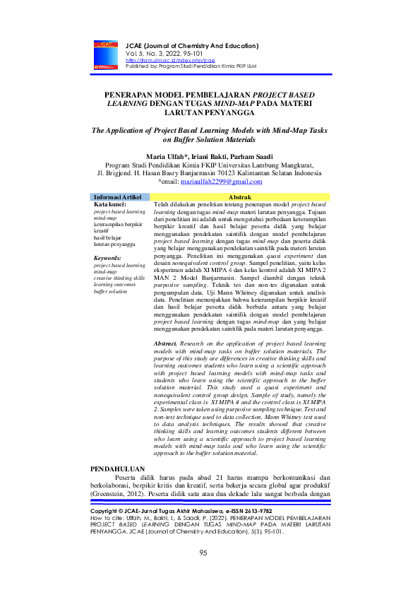 (PDF) Penerapan Model Pembelajaran Project Based Learning Dengan Tugas Mind-Map Pada Materi ...