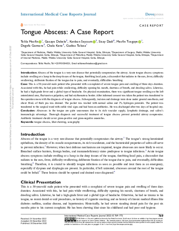 (PDF) Tongue Abscess: A Case Report | Degefa Gomora - Academia.edu