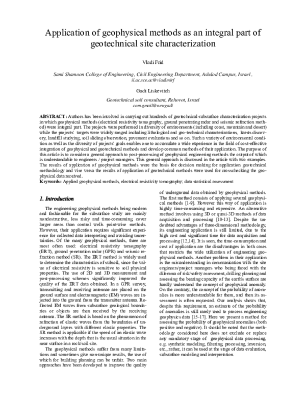 (PDF) Application of geophysical methods as an integral part of geotechnical site characterization