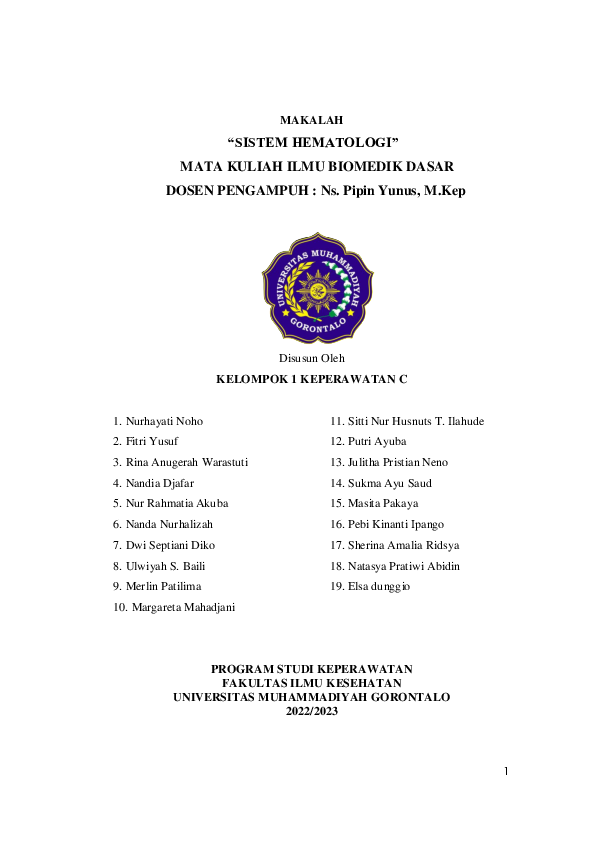 (PDF) "SISTEM HEMATOLOGI" MATA KULIAH ILMU BIOMEDIK DASAR DOSEN ...