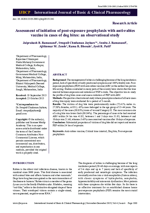 (PDF) Assessment of initiation of post-exposure prophylaxis with anti ...