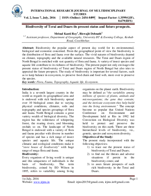 (PDF) Biodiversity of Terai and Duars-its present status and future ...