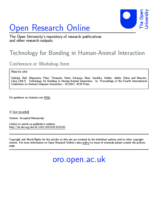 (PDF) Technology for Bonding in Human-Animal Interaction
