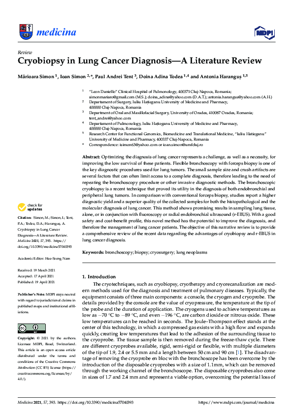 (PDF) Cryobiopsy in Lung Cancer Diagnosis—A Literature Review