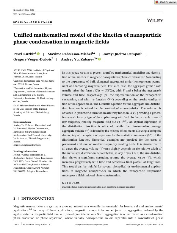 (PDF) Unified mathematical model of the kinetics of nanoparticle phase condensation in magnetic ...