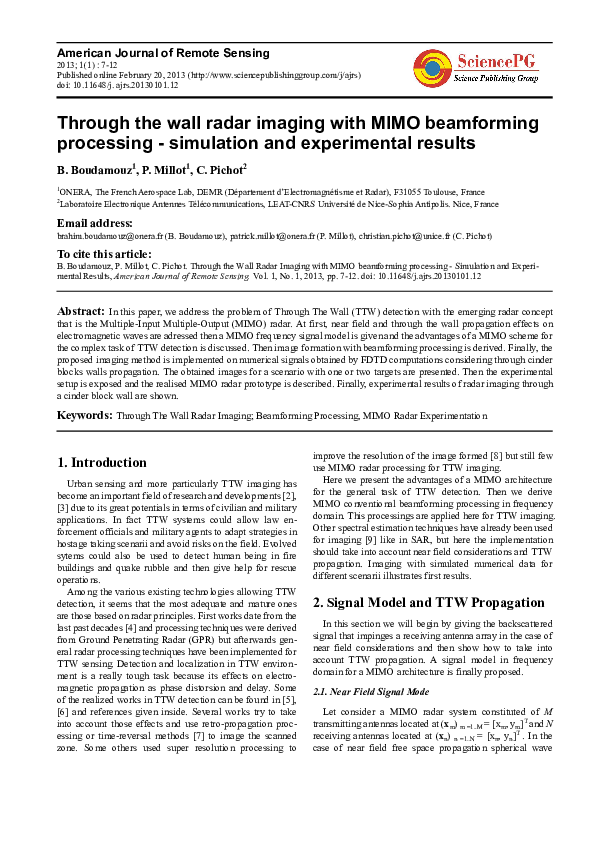 (PDF) Through the Wall Radar Imaging with MIMO beamforming processing - Simulation and ...