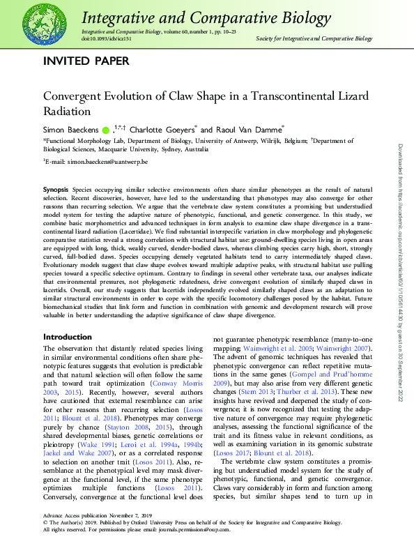 (PDF) Convergent Evolution of Claw Shape in a Transcontinental Lizard ...