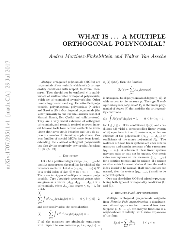 (PDF) WHAT IS...A Multiple Orthogonal Polynomial?