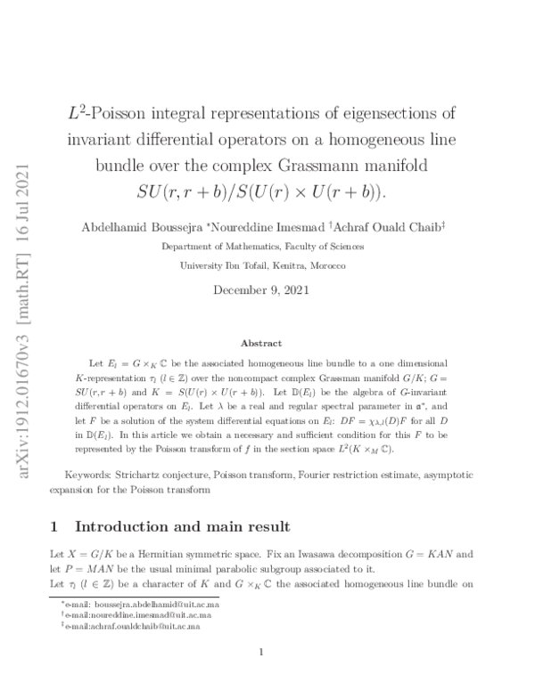 (PDF) An image characterization for the Poisson transforms on homogeneous line bundles over ...