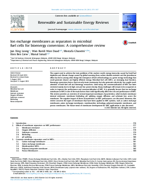 (PDF) Ion exchange membranes as separators in microbial fuel cells for ...