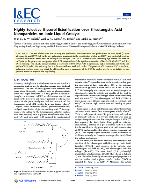 (PDF) Highly Selective Glycerol Esterification over Silicotungstic Acid Nanoparticles on Ionic ...