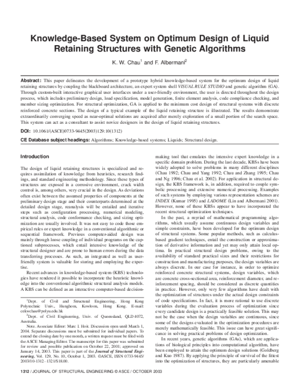 (PDF) Knowledge-based system on optimum design of liquid retaining structures with genetic ...