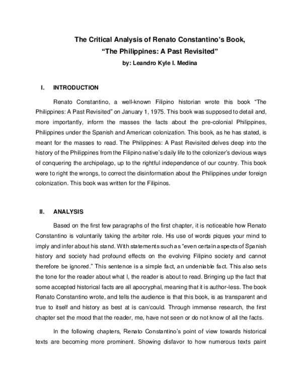 (PDF) The Critical Analysis of Renato Constantino's Book, "The Philippines: A Past Revisited"