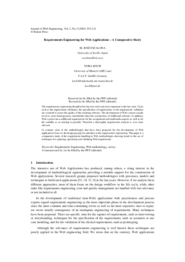(PDF) Requirements engineering for web applications-a comparative study
