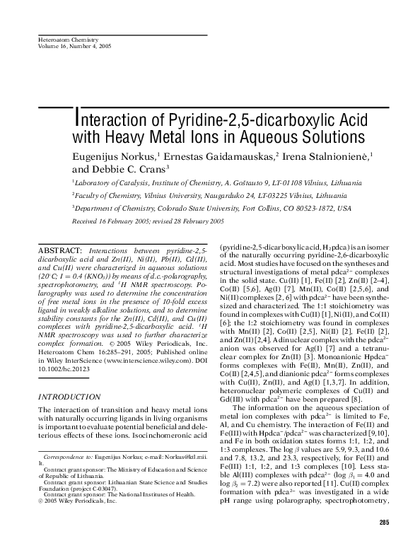 (PDF) Interaction of pyridine-2,5-dicarboxylic acid with heavy metal ...