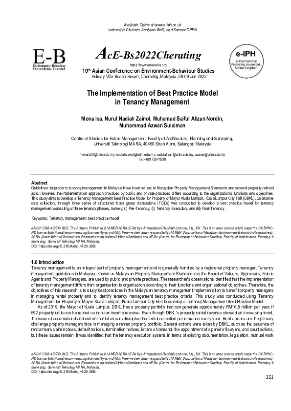 (PDF) The Implementation of Best Practice Model in Tenancy Management