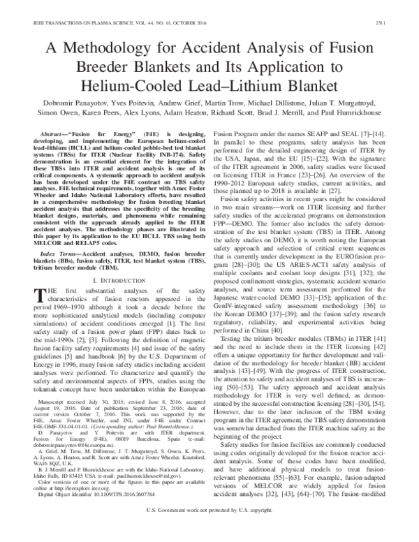 (PDF) A Methodology for Accident Analysis of Fusion Breeder Blankets ...