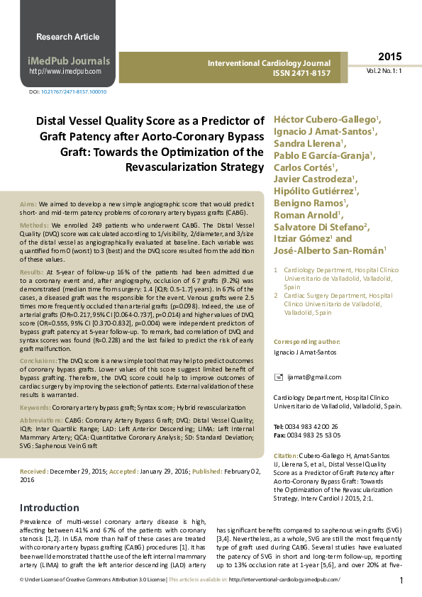 (PDF) Distal Vessel Quality Score as a Predictor of Graft Patency after ...