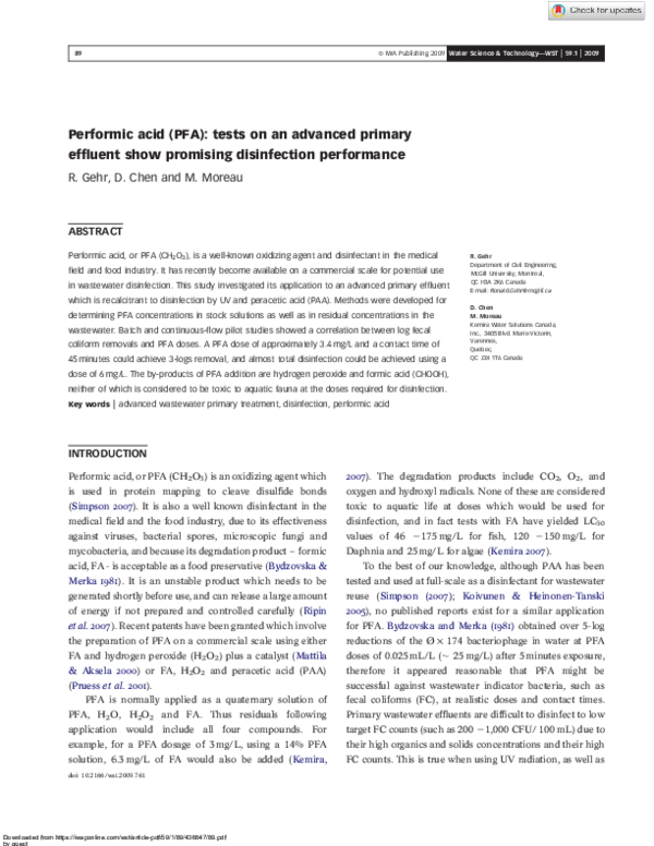 (PDF) Performic acid (PFA): tests on an advanced primary effluent show ...