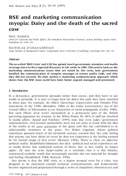 (PDF) BSE and marketing communication myopia: Daisy and the death of ...