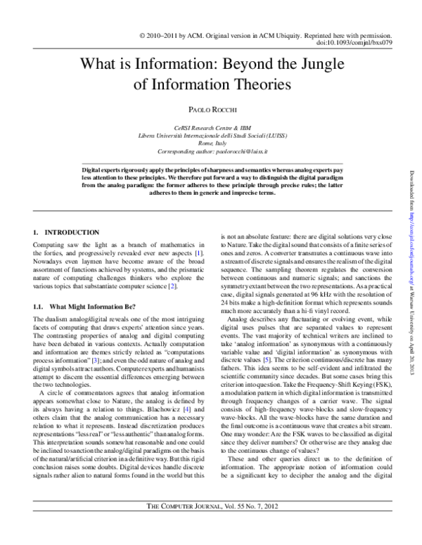 (PDF) What is Information: Beyond the Jungle of Information Theories