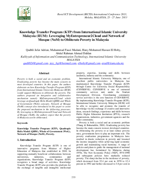 (PDF) Knowledge Transfer Program (KTP) from International Islamic ...